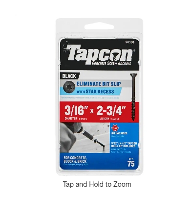 "PACK OF 300) Tapcon 3/16 in. x 2-3/4 in. Star Flat-Head Black Concrete ...