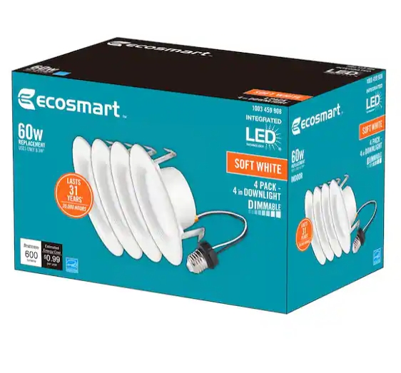 "EcoSmart 4 in. Integrated LED Recessed Retrofit Light Trim 3000K CEC ...