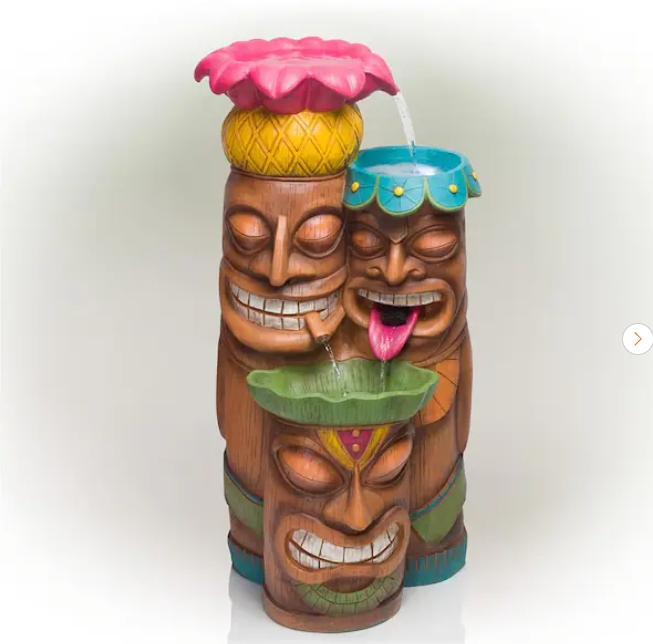 "Alpine Corporation 35 in. Tall Outdoor 3-Tier Tiki Head Waterfall ...