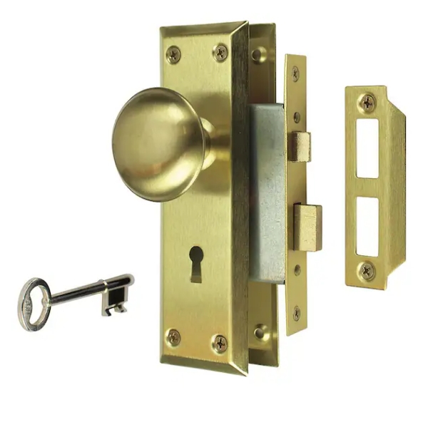 "Defiant Brass Metal Satin Brass Knob Mortise Set" - EZ Auction