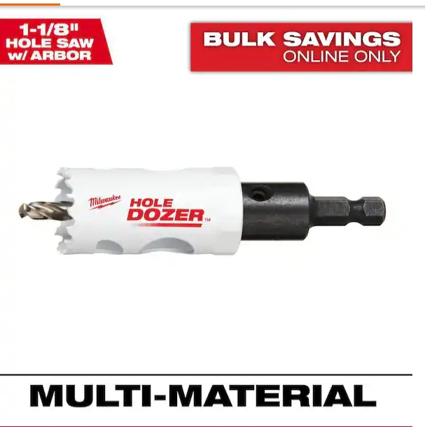 "Milwaukee 1-1/8 in. Hole Dozer Bi-Metal Hole Saw with 3/8 in. Arbor ...