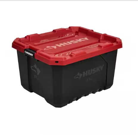 "**DAMAGED**Husky 27 Gal. Pro Grip Storage Tote in Black with Red Lid ...