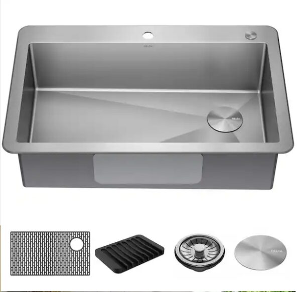 "Delta Marca 33 in. Drop-in/Undermount Single Bowl 18 Gauge Stainless ...