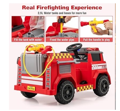 ** NEW **OLAKIDS 12V Ride on Fire Truck with Water Gun, Tank, Megaphone ...
