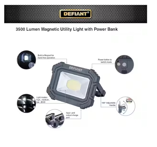 "Defiant Defiant 3500 Lumens Rechargeable Magnetic Utility Light With ...