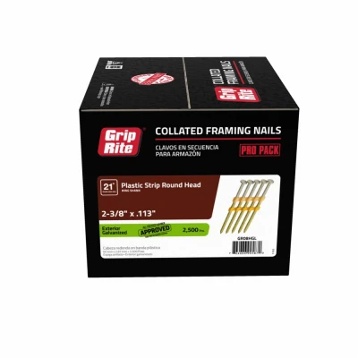 Grip Rite Collated Framing Nails Bright Round Head 21 Degree 2 3 8 In. x 12 Gauge 2500 Pk. Denver True Value Hardware