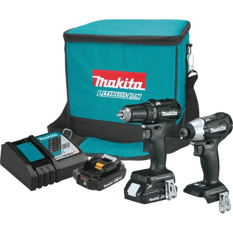 Makita 18-Volt LXT Sub-Compact Cordless Combo Kit, Drill/Driver + Impact Driver, Brushless Motor ...