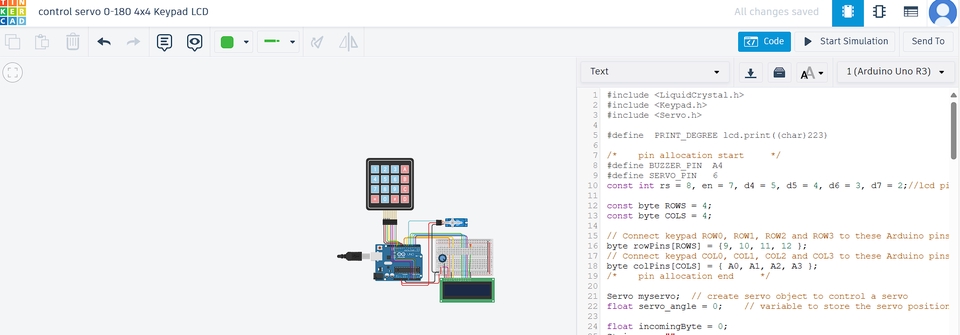 "Arduino Servo Control พร้อม Keypad และ LCD: ฮาร์ดแวร์จริง + การจำลอง"