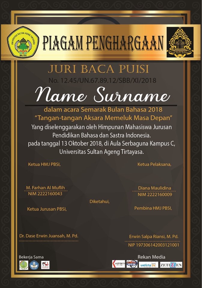 DESAIN SERTIFIKAT & PIAGAM PENGHARGAAN