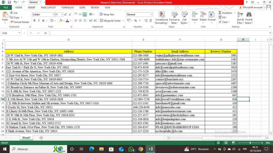 Online Research + Data Entry