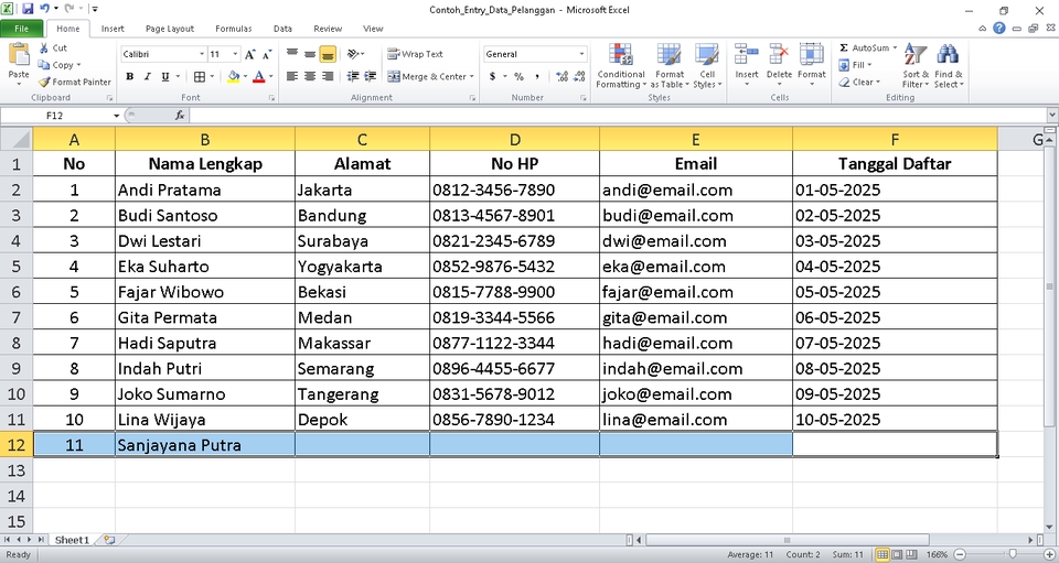 Mengisi Data ke dalam Spreadsheet (Excel/Google Sheets)