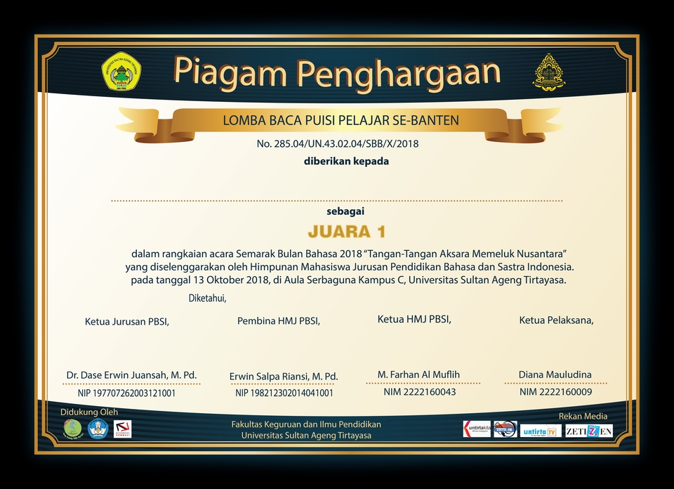 DESAIN SERTIFIKAT & PIAGAM PENGHARGAAN