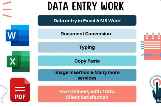 Data Entry: input data website, excel, database import/export, csv