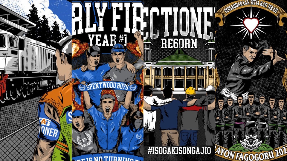 Ilustrasi Desain Ultras, Hooligan, Casual