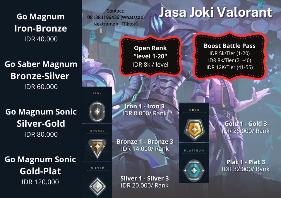 joki boosting akun valorant rank/battlepass/open level for competitive
