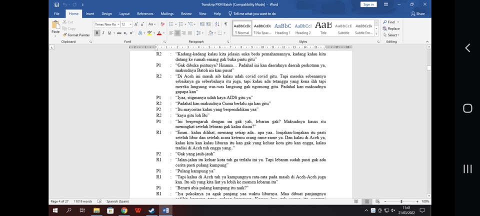 Penulisan transkrip dari audio ataupun video (Verbatim)