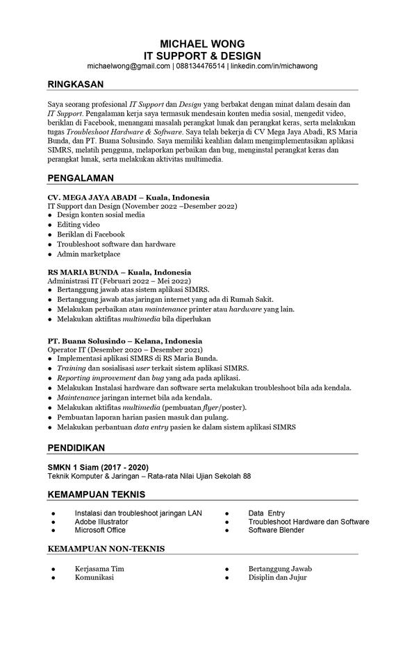 Jasa Pembuatan CV (Curriculum Vitae) Kreatif / CV ATS Friendly Terjangkau (1 Hari Jadi)