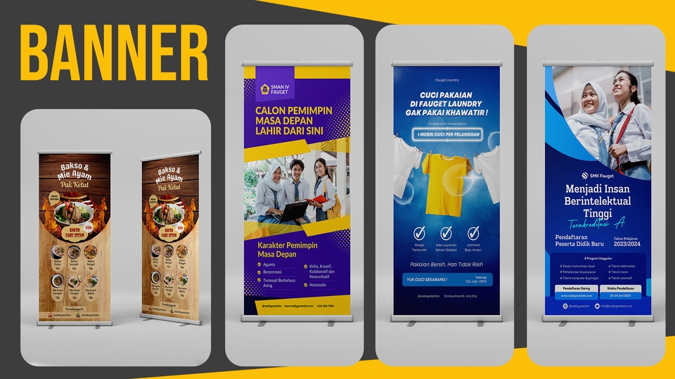DESIGN BANNER, SPANDUK, PAMFLET, BROSUR, ID CARD (1 HARI JADI ...