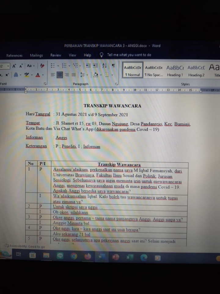 Pengetikan transkip wawancara skripsi