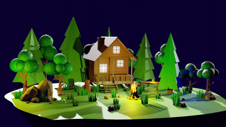 3D lowpoly environment untuk proyek animasi