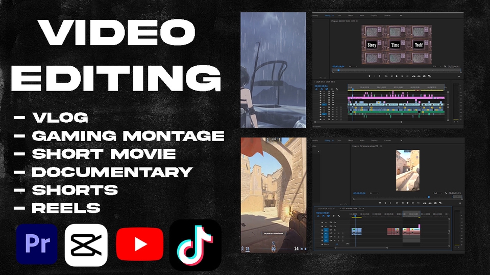 Shorts - Long Format Video Editing (Vlog, Gaming, Short Movie etc.)