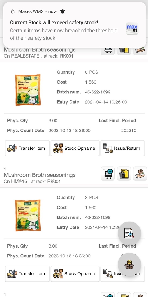 Android Application : Warehouse Management System