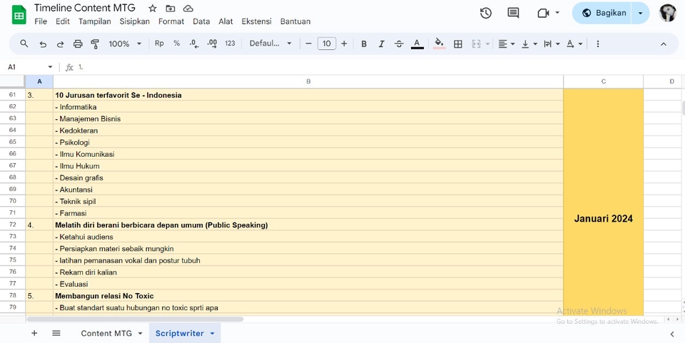 Membuat konsep konten berupa script yang bertujuan agar konten terlihat ...