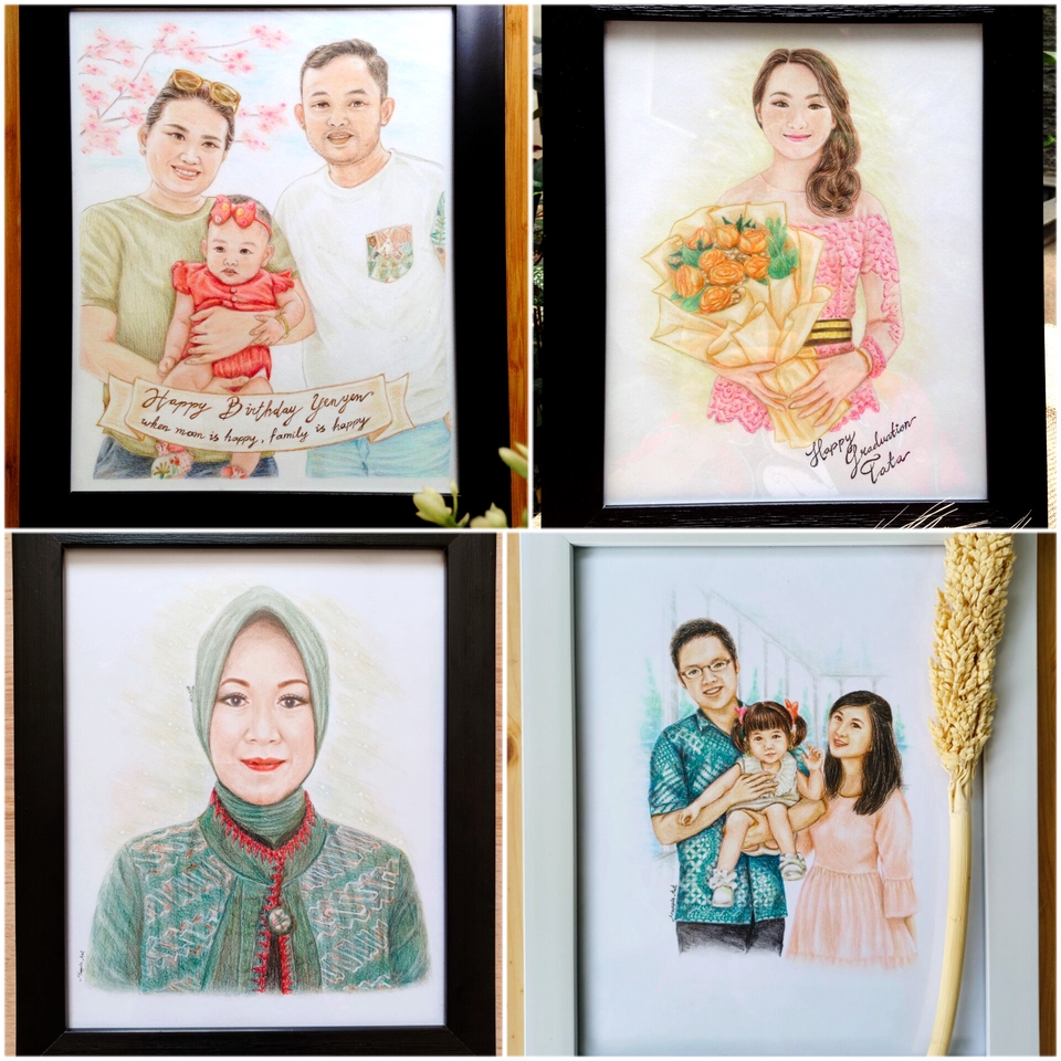 Jasa Lukis Sketsa Potret Wajah media Pensil Warna