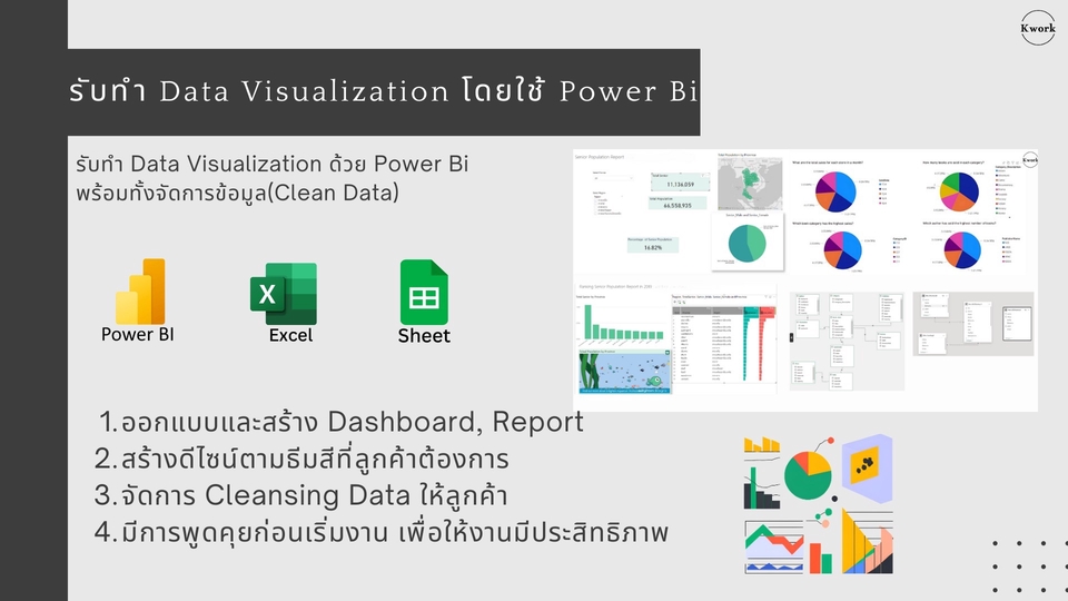 Kwork รับสร้าง, ออกแบบ Data Visualization โดยใช้ Power BI