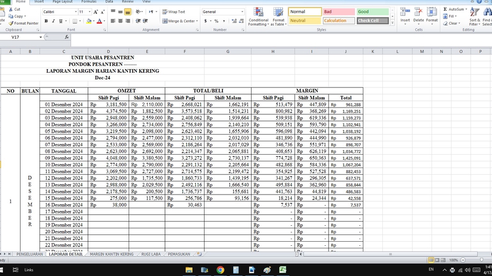 Membuat Laporan Bulanan Minimarket dan Entry Data Excel - Word