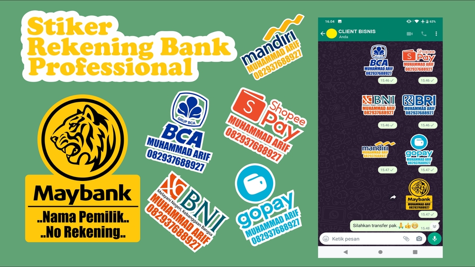 Sticker Rekening Bank atau Ewallet Profesional (LINE, whatsapp ...