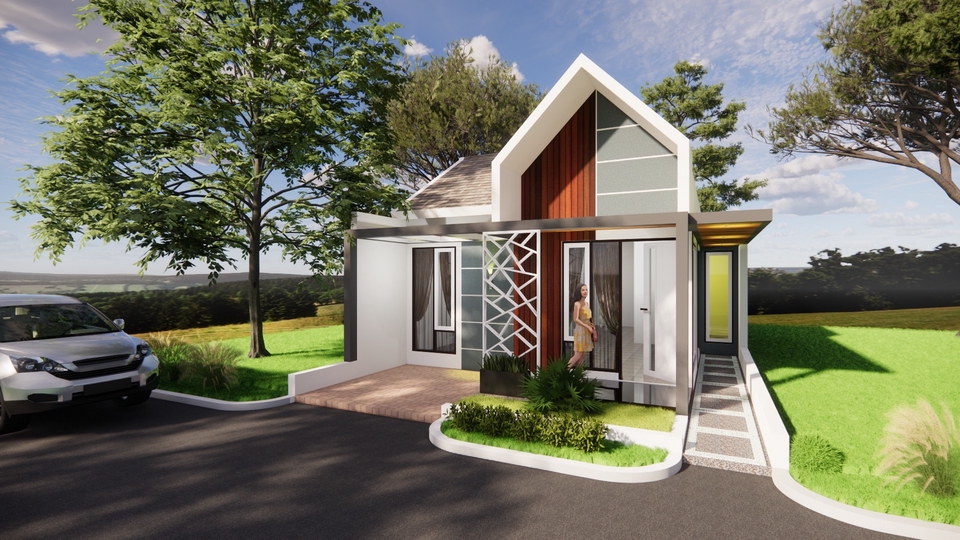 desain rumah, gambar cad dan perspektif 3D