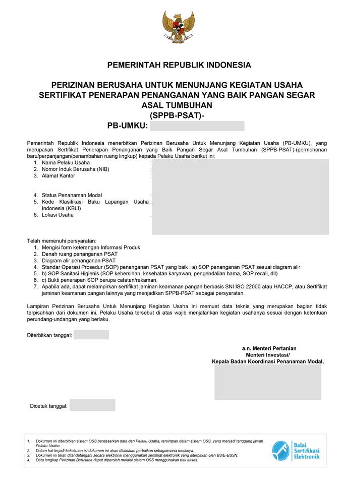 Konsultasi Perizinan Pangan (CPPOB, Izin Edar BPOM, PSAT Kementan ...