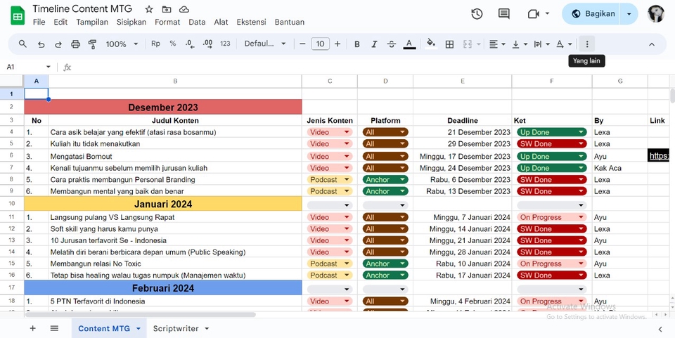 Membuat konsep konten berupa script yang bertujuan agar konten terlihat ...