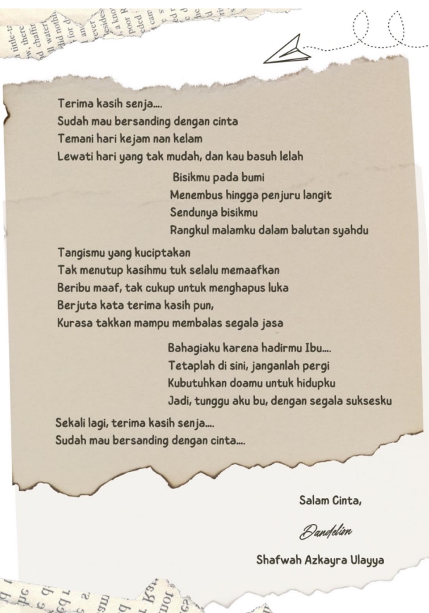 Cerpen, novel, kata-kata, dan puisi