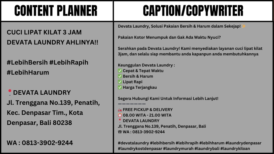Jasa Pembuatan Content Planner dan Caption Sosial Media Profesional