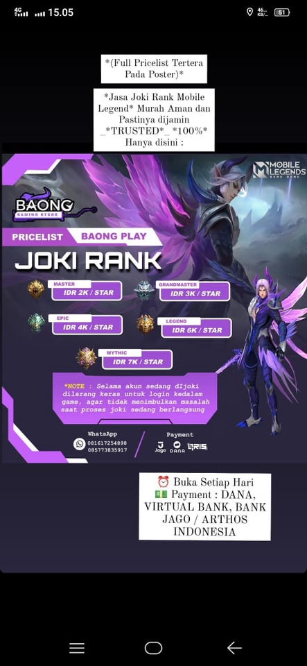 JASA JOKI GAME MOBILE LEGEND