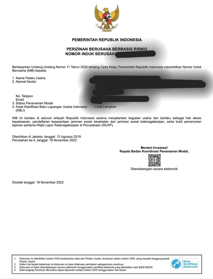 Jasa Konsultansi dan Pembuatan NIB