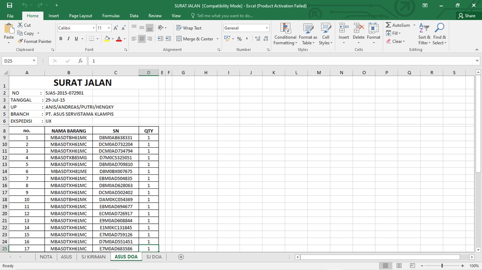 Pengetikan Entri Data Excel