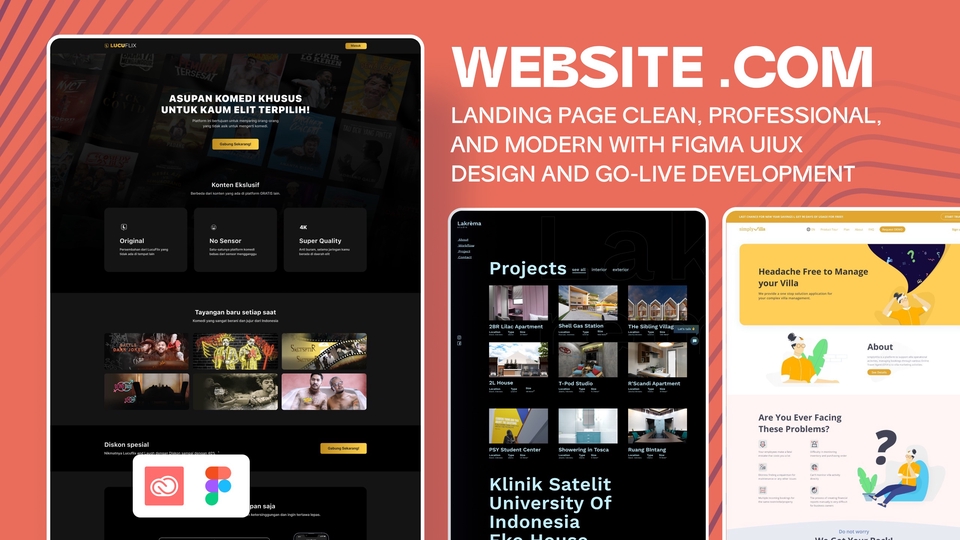 Landing Page clean, professional, and modern with Figma UIUX Design and go-live development