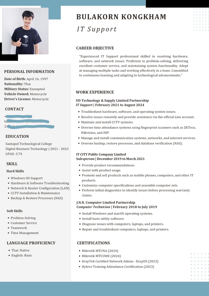 Resume, CV Portfolio Thai-Eng