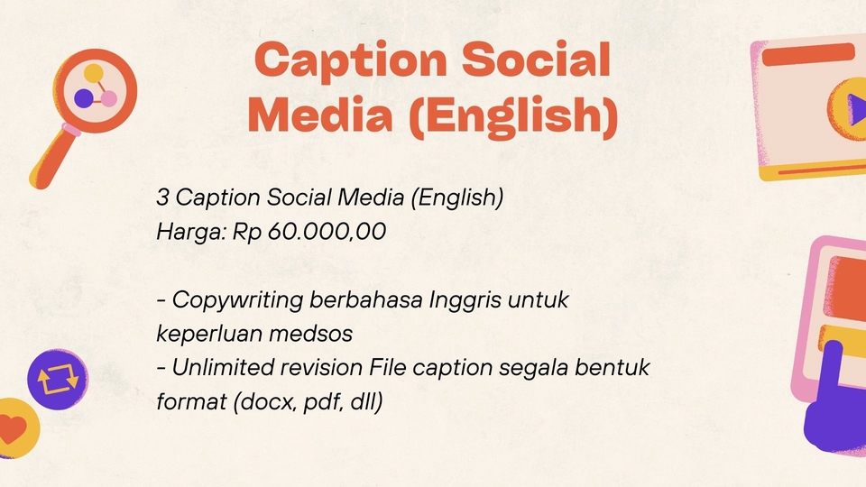 Jasa Penulisan Caption Media Sosial (English / Indonesia)