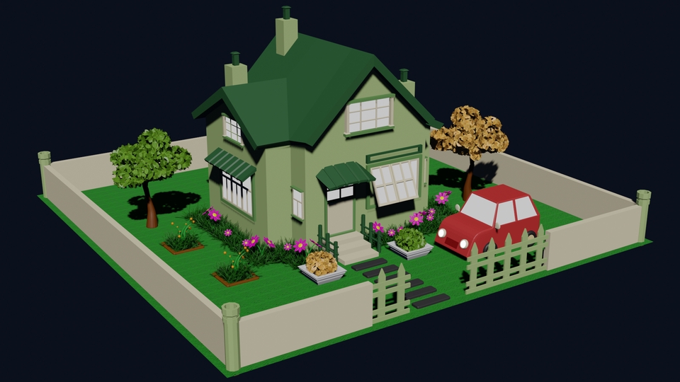 3D lowpoly environment untuk proyek animasi