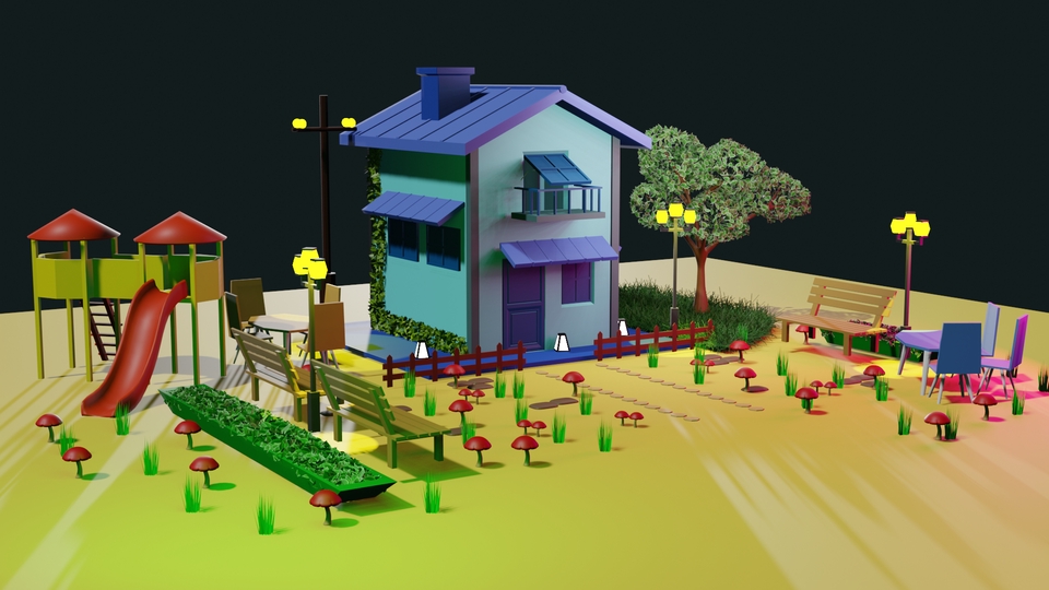 3D lowpoly environment untuk proyek animasi