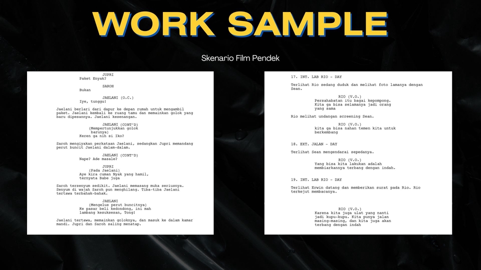 Jasa Penulisan Script Skenario, Cerita Pendek, dan Penulisan Kreatif