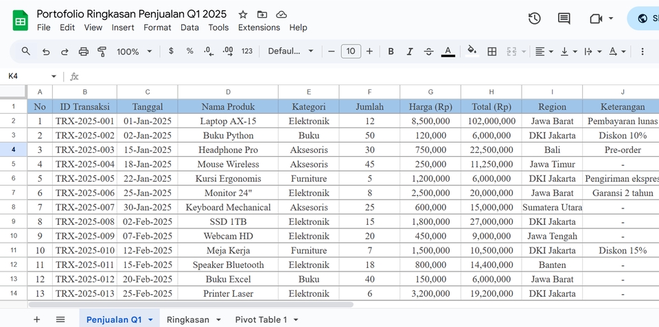 Jasa Entry Data + Rekap Penjualan di Excel / Google Sheet