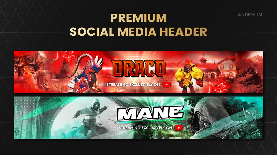 Desain Gaming Banner Header untuk YouTube, Twitch, Twitter