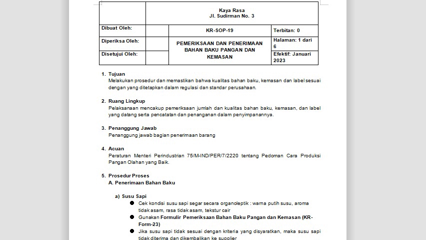 Pembuatan Dokumen CPPOB, SOP, dan SSOP untuk Pendaftaran Produk Makanan ...