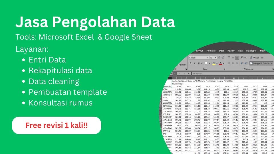Entry Data, pengolahan data, dan pembuatan template menggunakan Microsoft Excel atau Google Sheet