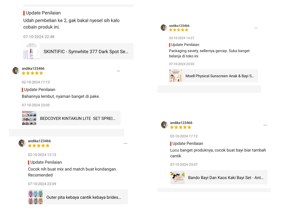 Memberi review di marketplace(shopee, lazada, blibli, tokopedia)